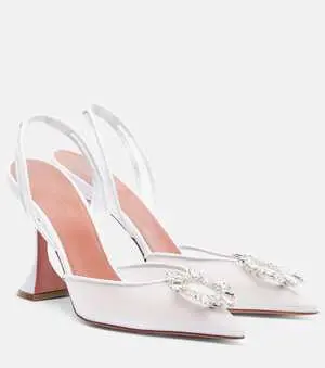 Amina Muaddi Begum 95 Mesh Slingback Pumps - White