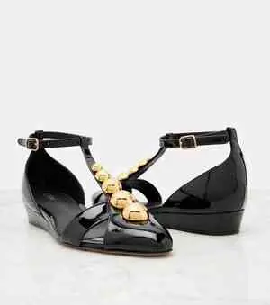 Chloé Cleia Studded Patent Leather Wedges