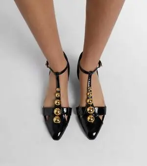 Chloé Cleia Studded Patent Leather Wedges - Black