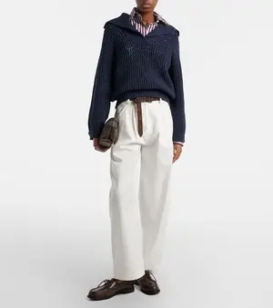 Brunello Cucinelli Wide-leg Cotton Pants - White