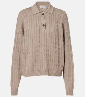 Brunello Cucinelli Cable-knit Cotton-blend Polo Sweater