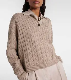 Brunello Cucinelli Cable-knit Cotton-blend Polo Sweater
