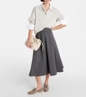 Brunello Cucinelli Cotton-blend Midi Skirt - Grey