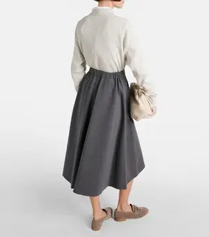 Brunello Cucinelli Cotton-blend Midi Skirt - Grey