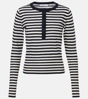 Max Mara Striped Cashmere Henley Sweater - White