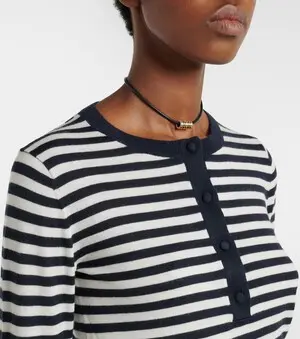 Max Mara Striped Cashmere Henley Sweater - White