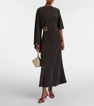 JOSEPH Joya Satin Twill Midi Dress - Brown
