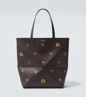 Loewe X Louis Wain Puzzle Fold Cats Leather Tote Bag - Black