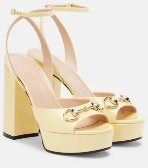 Gucci Horsebit 85 Leather Platform Sandals - Yellow