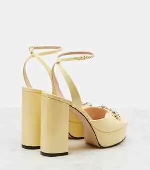 Gucci Horsebit 85 Leather Platform Sandals - Yellow