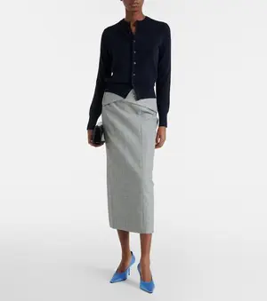 Victoria Beckham Checked Virgin Wool Midi Skirt
