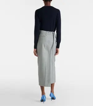 Victoria Beckham Checked Virgin Wool Midi Skirt