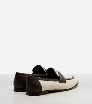 Brunello Cucinelli Woven Leather-trimmed Penny Loafers - Beige