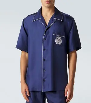 Dolce & Gabbana Logo Silk Satin Bowling Shirt - Blue