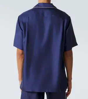 Dolce & Gabbana Logo Silk Satin Bowling Shirt - Blue