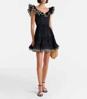 Zimmermann Embroidered Ruffled Minidress - Black