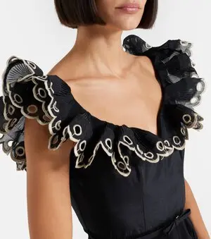 Zimmermann Embroidered Ruffled Minidress - Black
