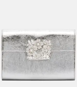 ROGER VIVIER Efflorescence Mini Metallic Leather Clutch - Silver