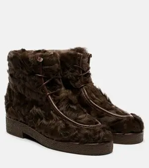 AQUAZZURA Frostie Shearling Ankle Boots - Brown