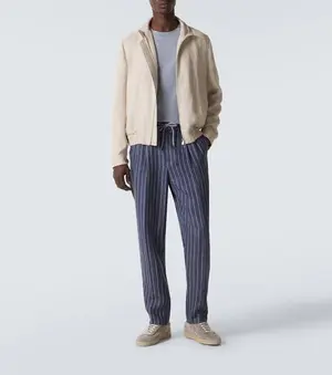 Brunello Cucinelli Striped Linen Straight Pants