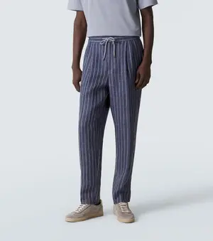 Brunello Cucinelli Striped Linen Straight Pants