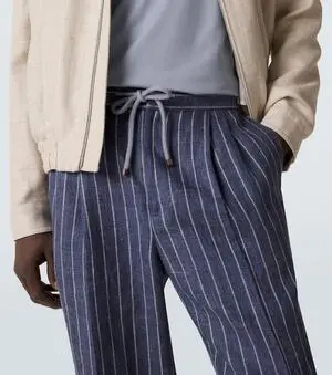 Brunello Cucinelli Striped Linen Straight Pants
