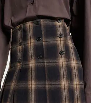 Attico Plaid Pleated Midi Skirt - Brown