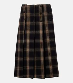 Attico Plaid Pleated Midi Skirt - Brown