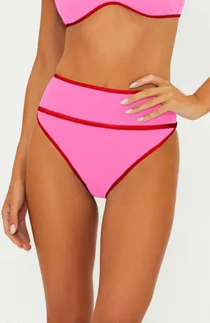 Beach Riot Carlotta High Waist Bikini Bottom - Electric Pink