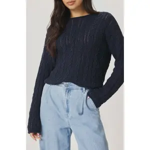 Splendid Brennan Cable Knit Cotton Sweater - Navy Blue