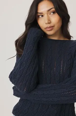 Splendid Brennan Cable Knit Cotton Sweater - Navy Blue