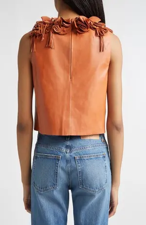 Ulla Johnson Marlowe Floral Appliqué Leather Top - Sienna