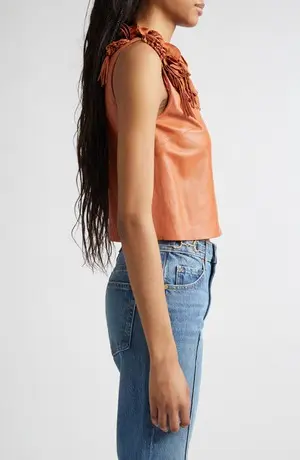 Ulla Johnson Marlowe Floral Appliqué Leather Top - Sienna