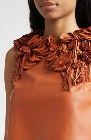 Ulla Johnson Marlowe Floral Appliqué Leather Top - Sienna