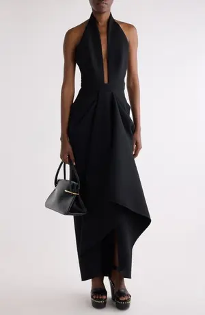 Givenchy Draped Stretch Wool Blend Halter Dress