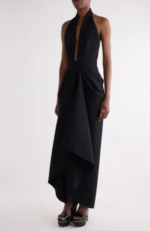 Givenchy Draped Stretch Wool Blend Halter Dress