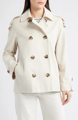 Sam Edelman Double-breasted Water Repellent Swing Jacket - Linen