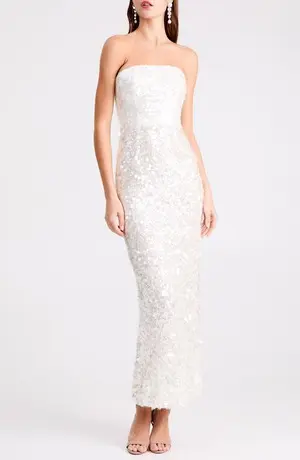 HELSI Leslie Sequin Column Gown - Off White