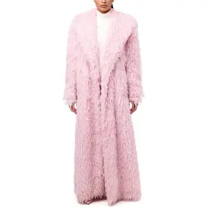 Naked Wardrobe Long Faux Feather Coat - Baby Pink