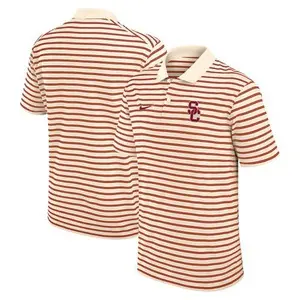 Nike Usc Trojans Primary Logo Striped Dri-fit Polo - Tan