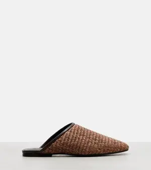 Brunello Cucinelli Raffia Mules With Leather Trim