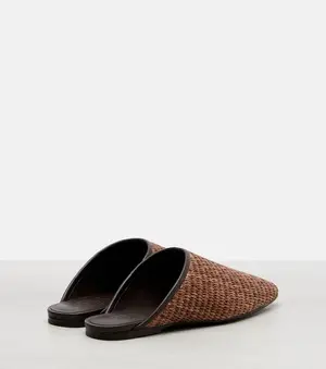 Brunello Cucinelli Raffia Mules With Leather Trim