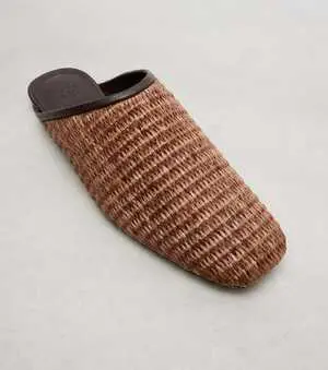 Brunello Cucinelli Raffia Mules With Leather Trim