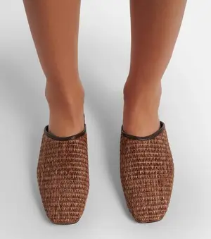 Brunello Cucinelli Raffia Mules With Leather Trim