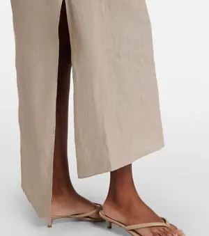 Coperni Floral-applique Asymmetric Linen Maxi Dress