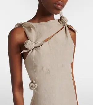 Coperni Floral-applique Asymmetric Linen Maxi Dress