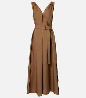 Brunello Cucinelli Belted Cotton-blend Midi Dress - Beige