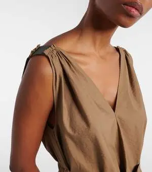 Brunello Cucinelli Belted Cotton-blend Midi Dress - Beige