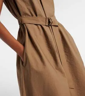 Brunello Cucinelli Belted Cotton-blend Midi Dress - Beige