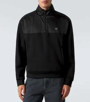 Prada Cotton-blend Fleece Half-zip Sweatshirt - Black